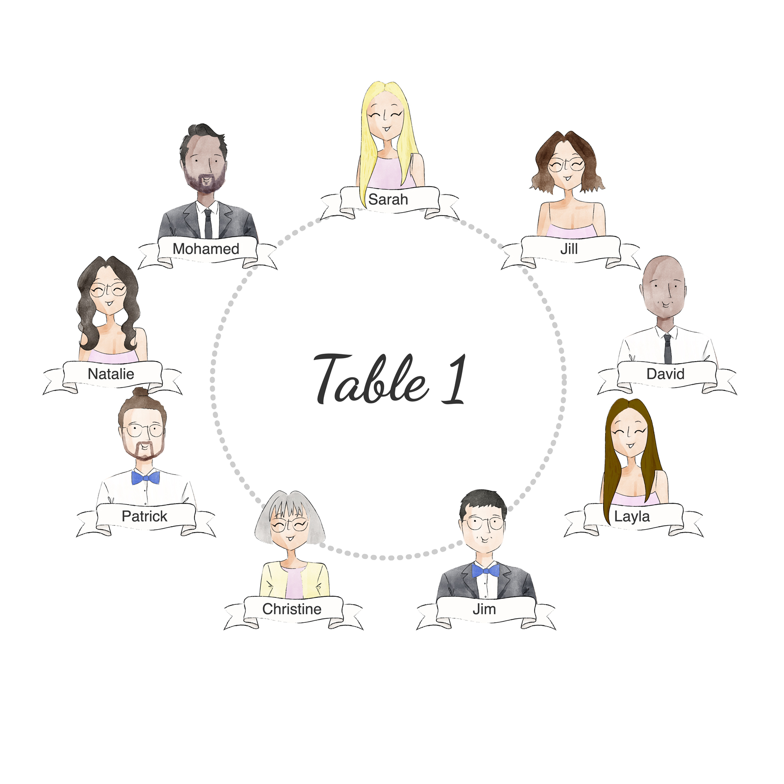 Illustrated Table Seating Plan - Clair De Lune Illustrate